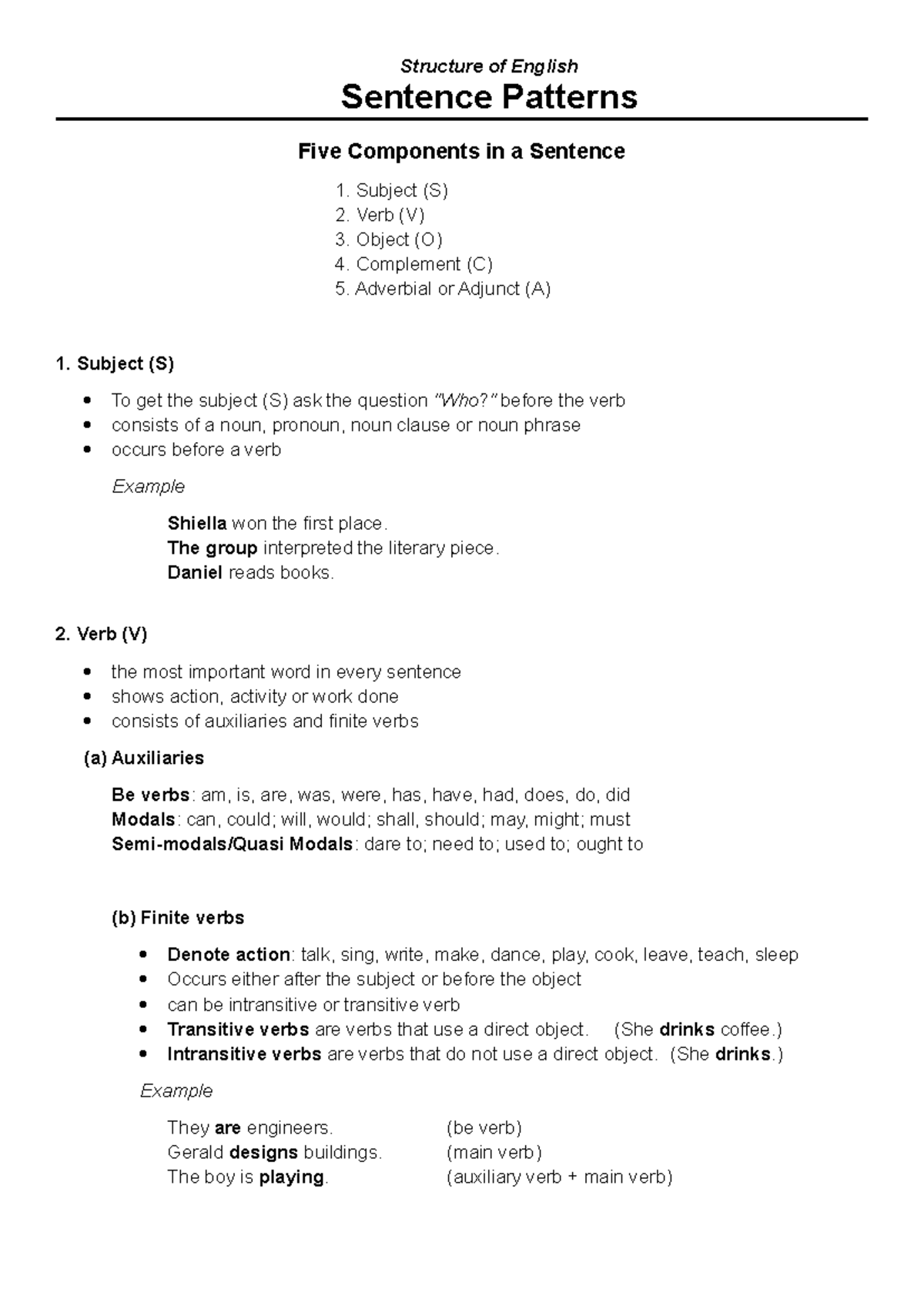 ENG 054250: Structure of English Sentence Patterns Explained - Studocu