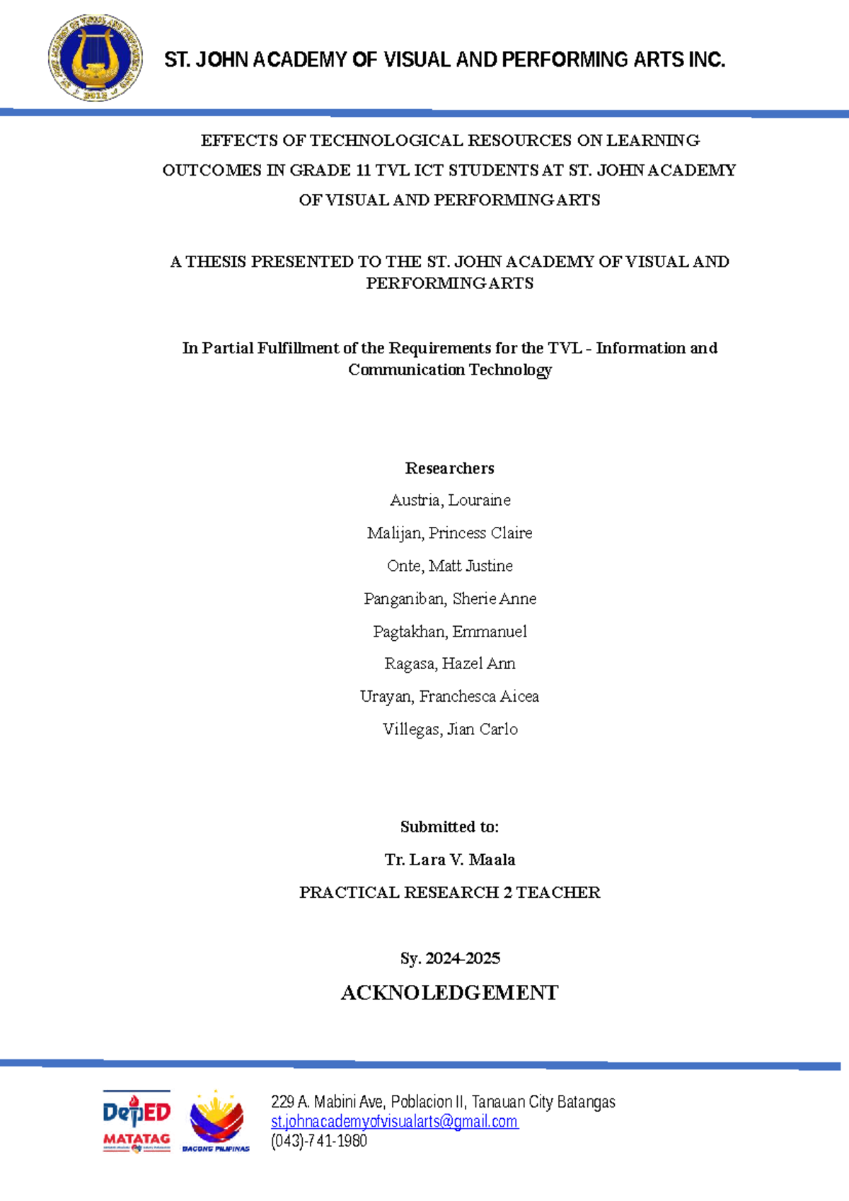 Effects of Technological Resources on Learning Outcomes in 11 TVL ICT ...
