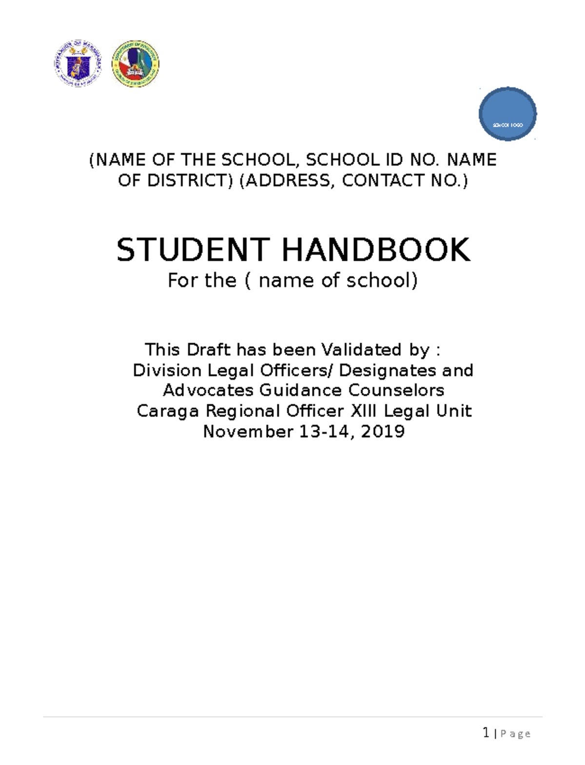 Student Handbook for (Name of School) - Comprehensive Guide - Studocu