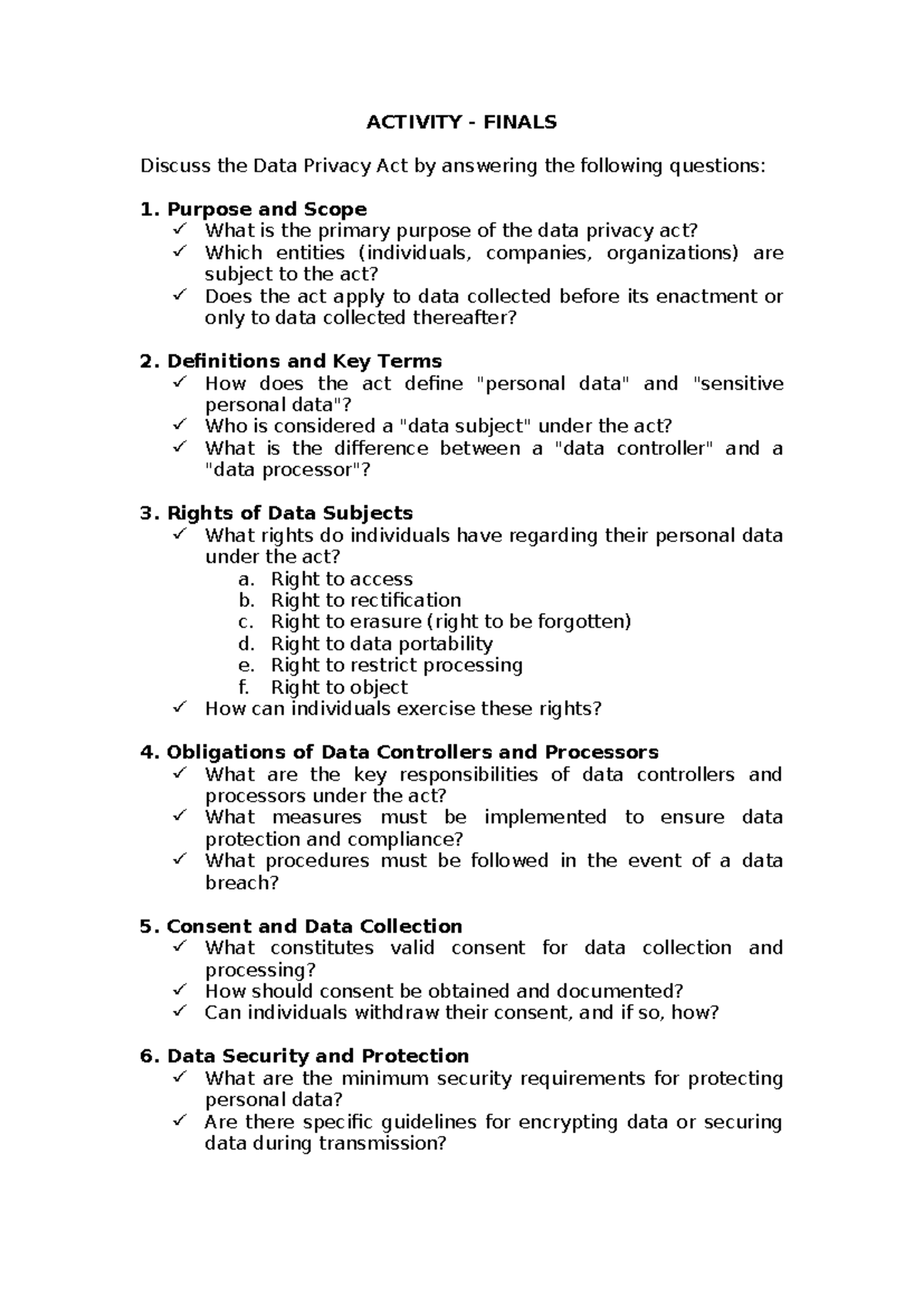 GEC7 Final Exam - Data Privacy Act Overview and Key Questions - Studocu