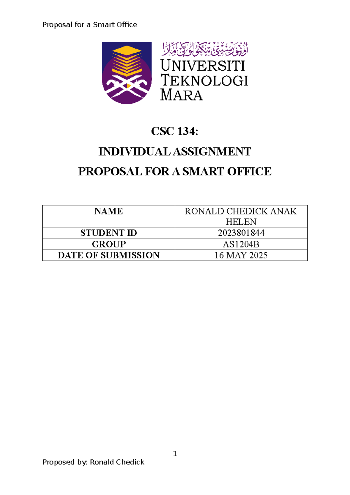 Proposal for a Smart Office: CSC 134 Individual Assignment - Studocu