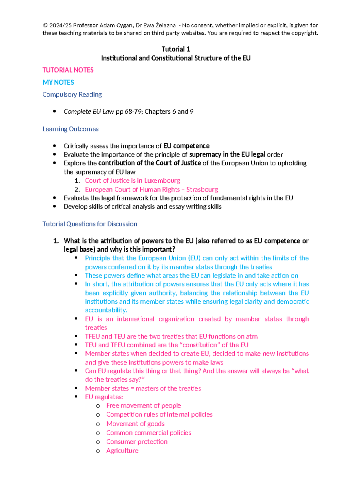 Tutorial 1 - Institutional and Constitutional Structure of the EU ...