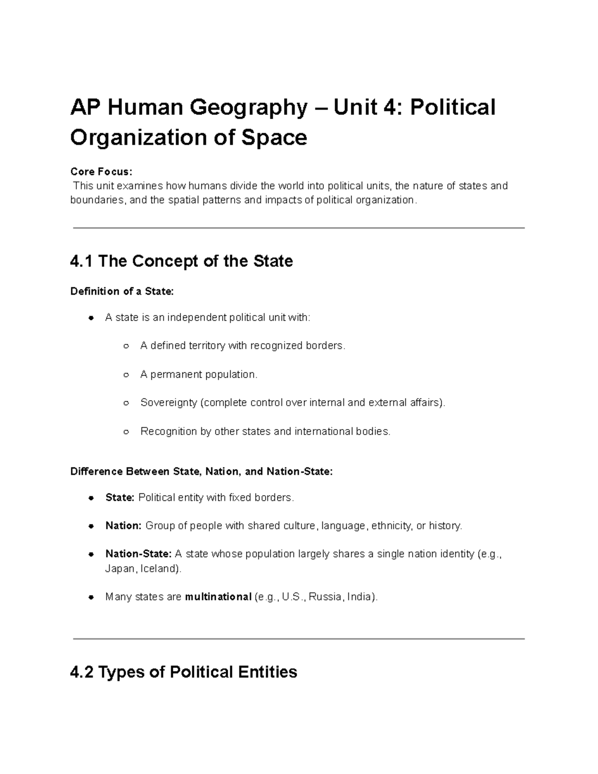 AP Human Geography - Unit 4: Political Organization of Space Overview ...
