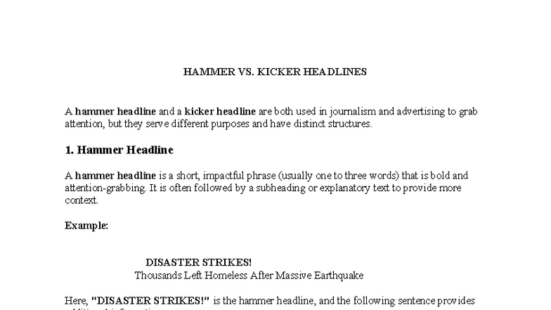 HAMMER VS KICKER: Journalism Lecture Notes (JOUR 101) - Studocu
