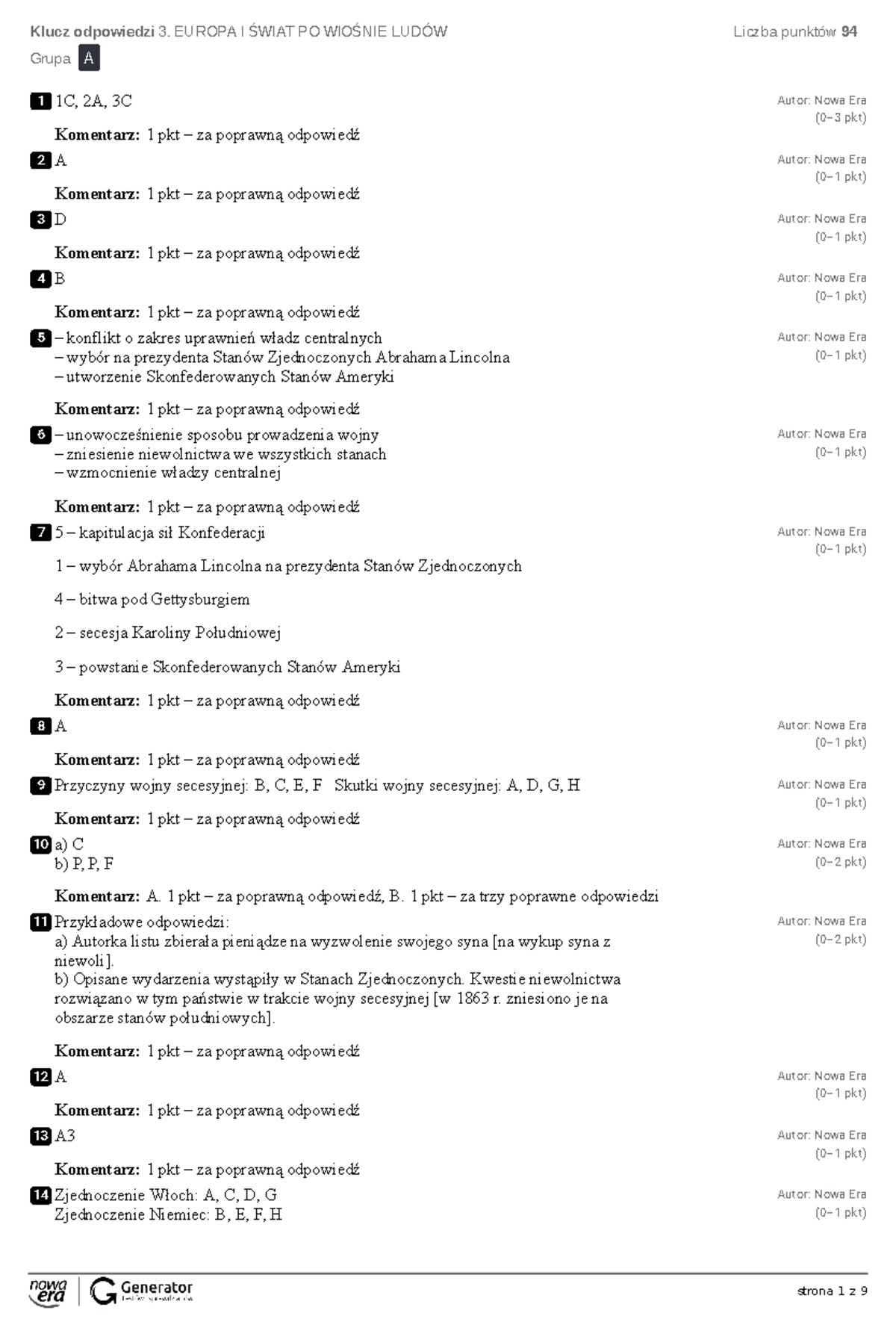 Hist 7 - Klucz odpowiedzi na pytania dotyczące historii - Studocu