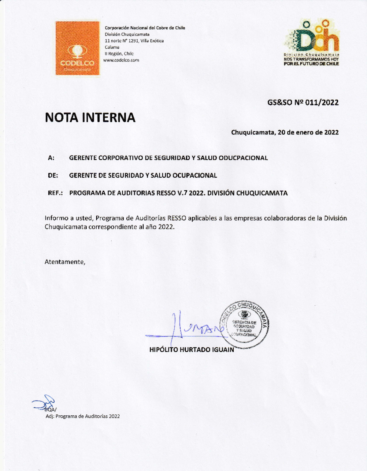 2.-Nota Interna Programa auditorias 2022 N011 - Corporación Nacional ...