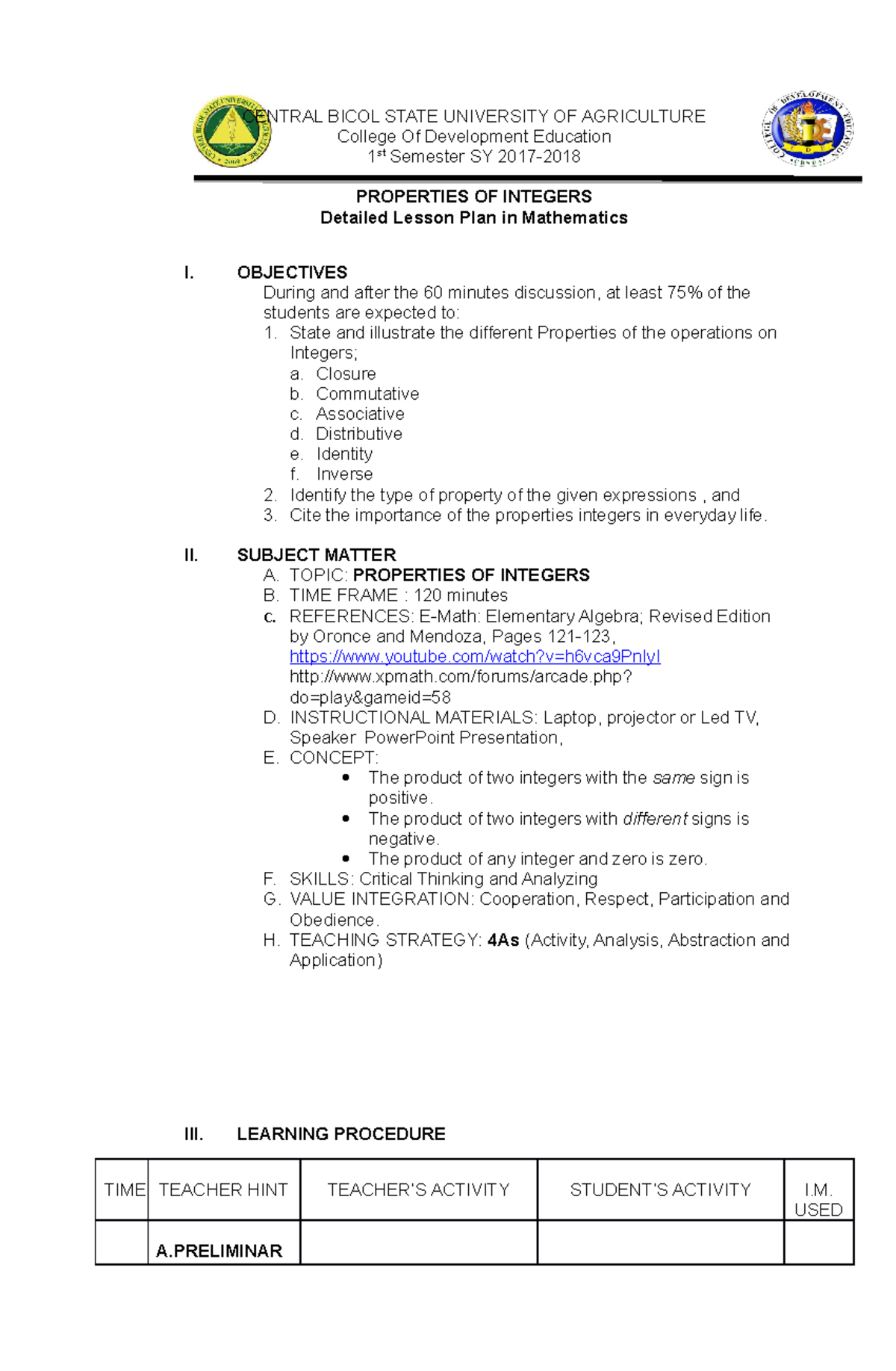 Lesson 5: Understanding Properties of Integers in Mathematics - Studocu