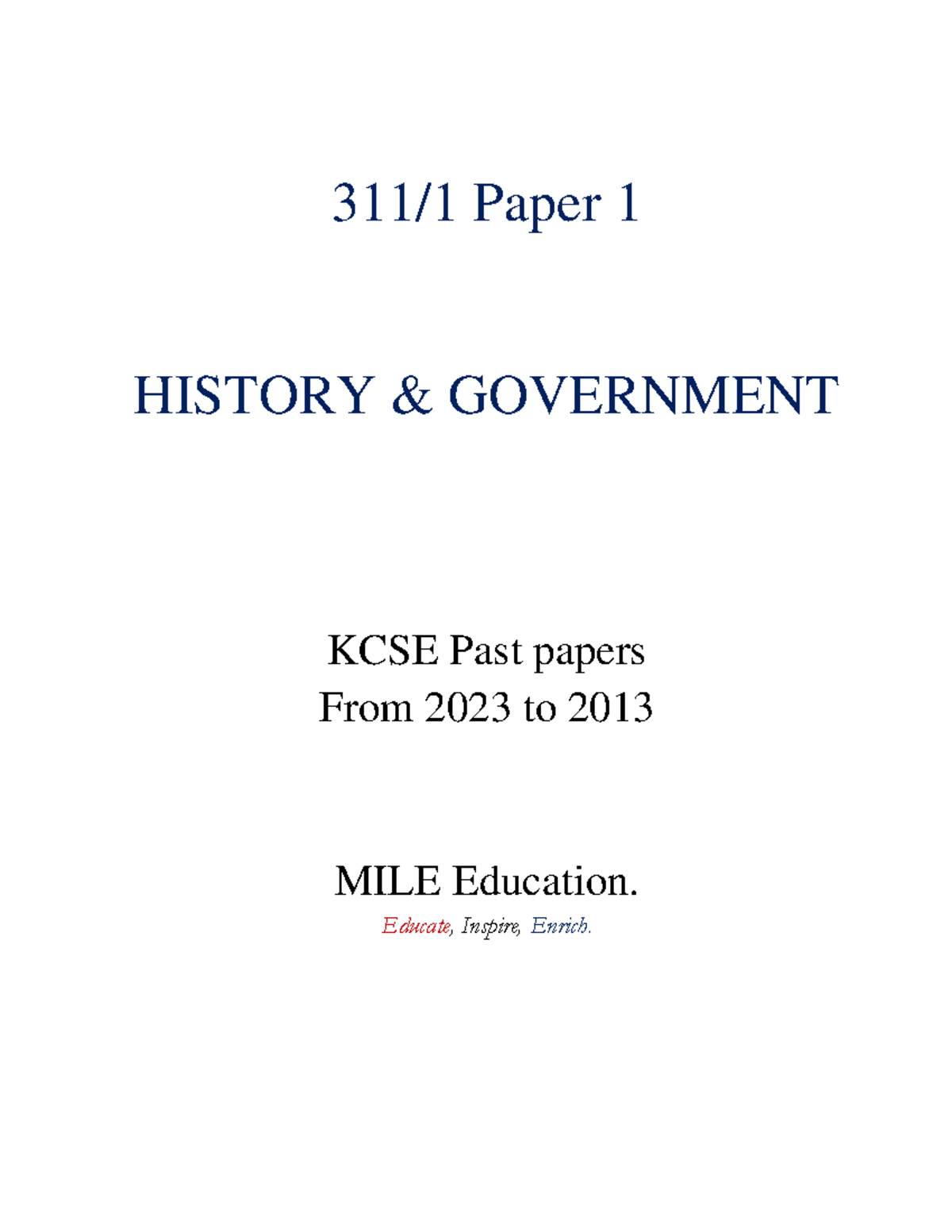 History & Government KCSE Paper 1 Past Papers (2013-2023) - Studocu