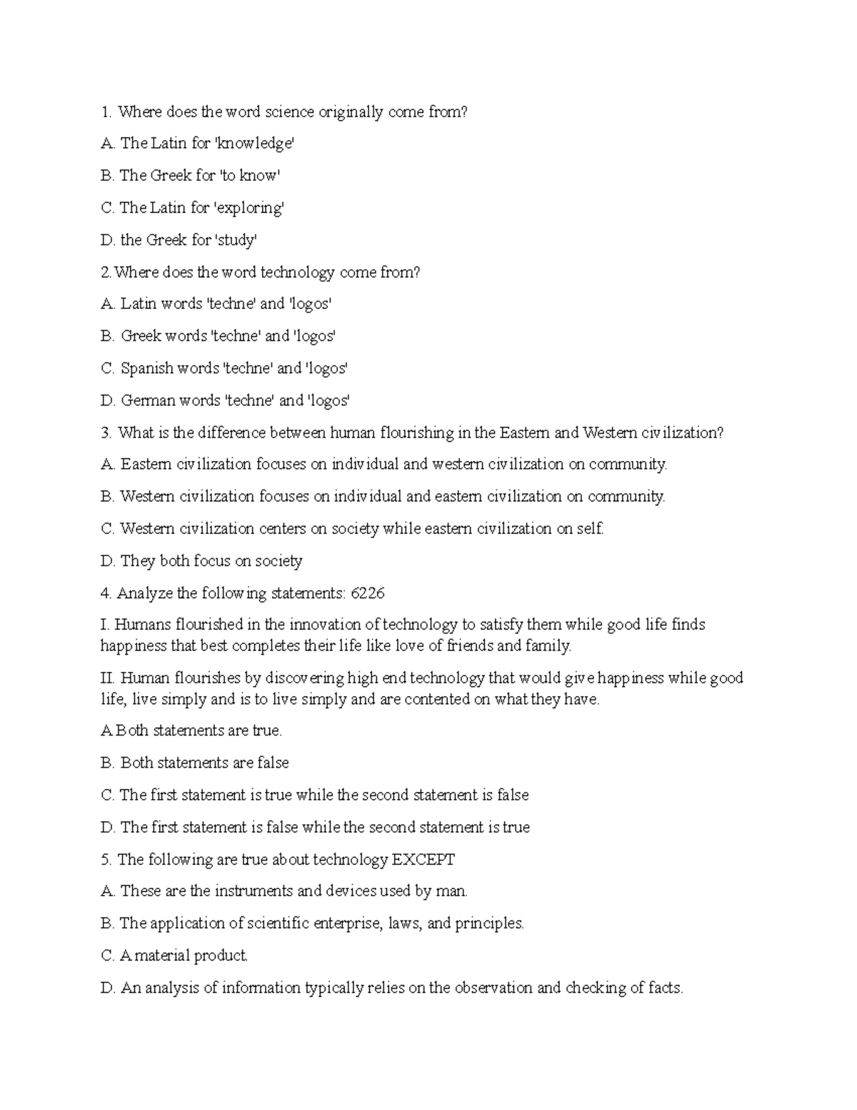 Science and Technology Final Exam Review - Quiz Questions - Studocu