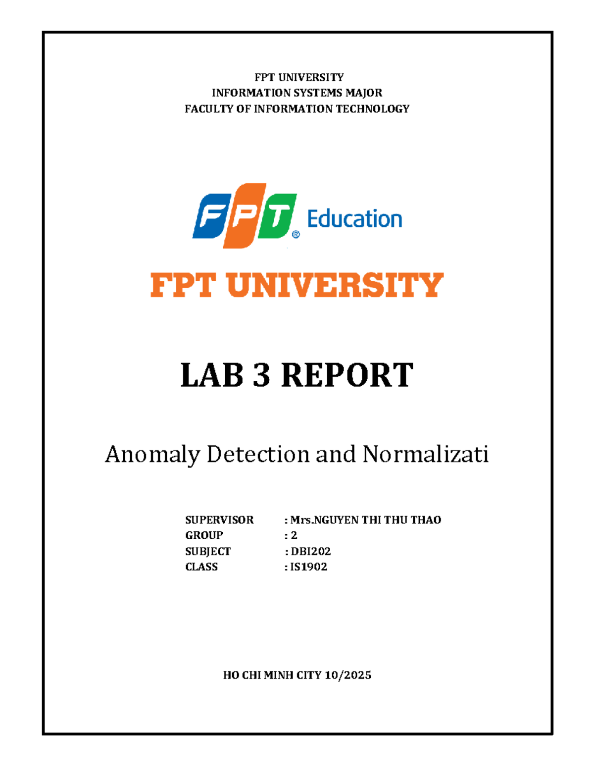 DBI202 IS1902 Lab 3 Report: Anomaly Detection & Normalization - Studocu