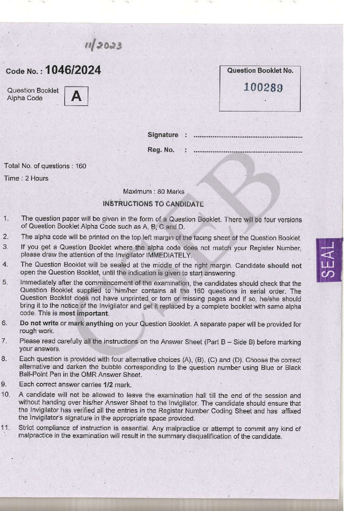 Secretary-1046 2024: Exam Instructions and Question Booklet Guidelines ...