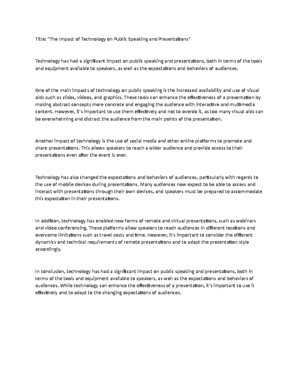 The Impact of Tech on Public Speaking & Presentations: Insights - Studocu