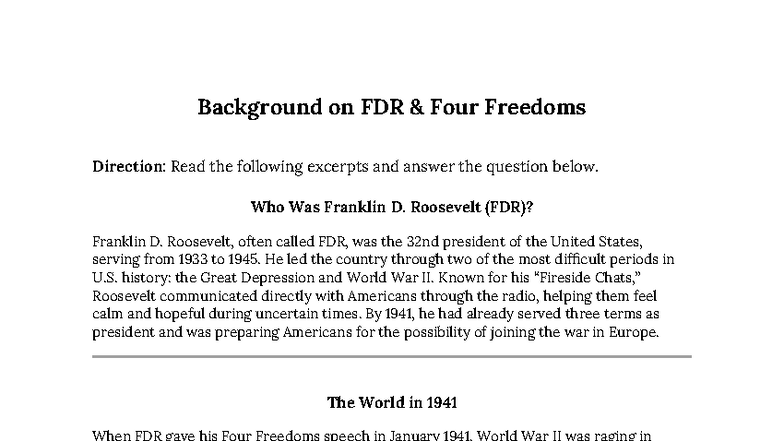 Background on FDR & the Four Freedoms: Key Insights and Analysis - Studocu