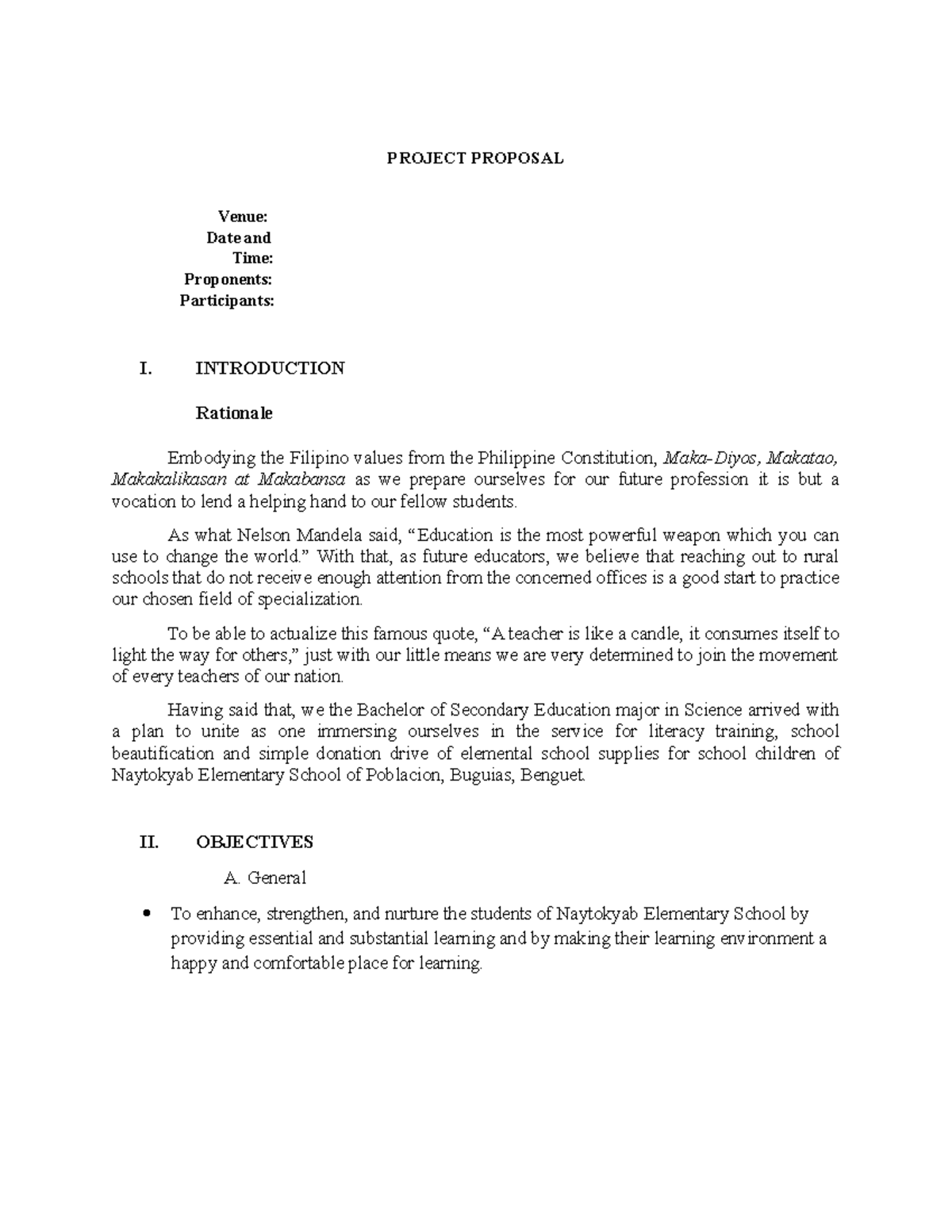 NSTP Class Project Proposal for Naytokyab Elementary School - Studocu