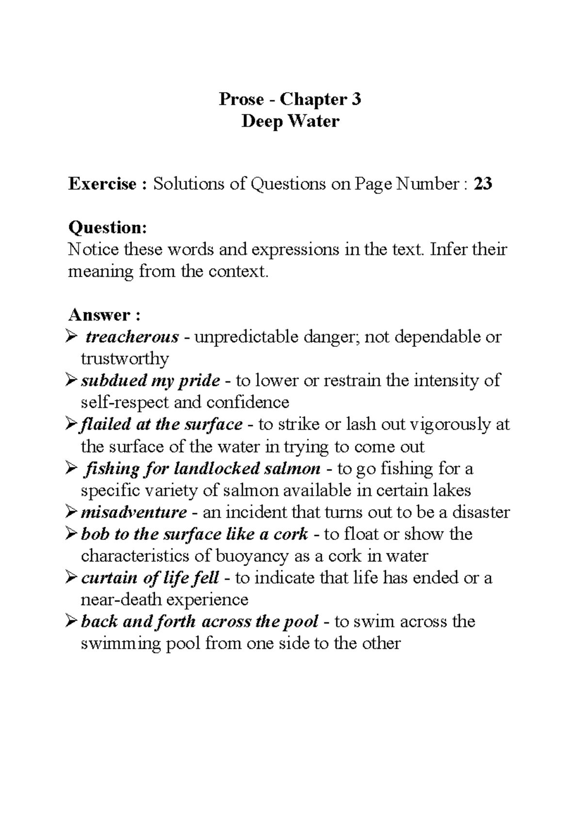 Deep Water NCERT Solutions: Chapter 3 Exercise Answers - Studocu