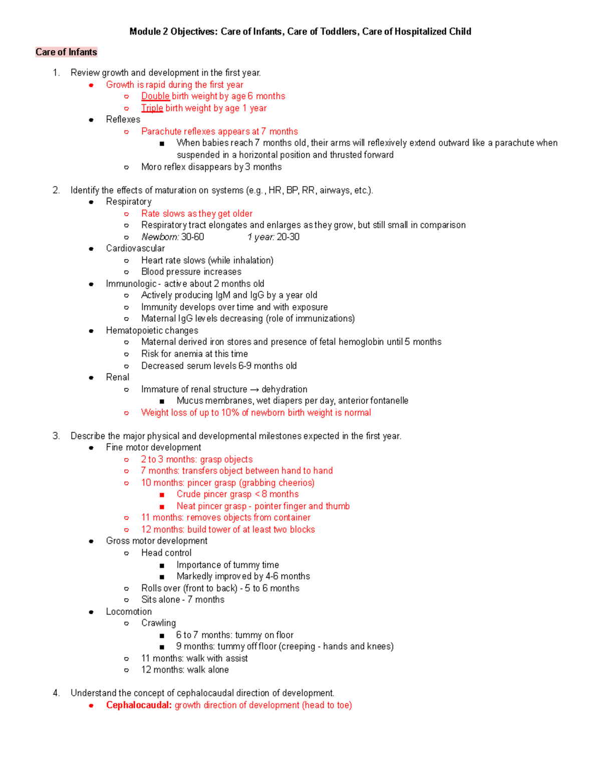 Module 2 Objectives Care of Infants, Care of Toddlers, Care of ...