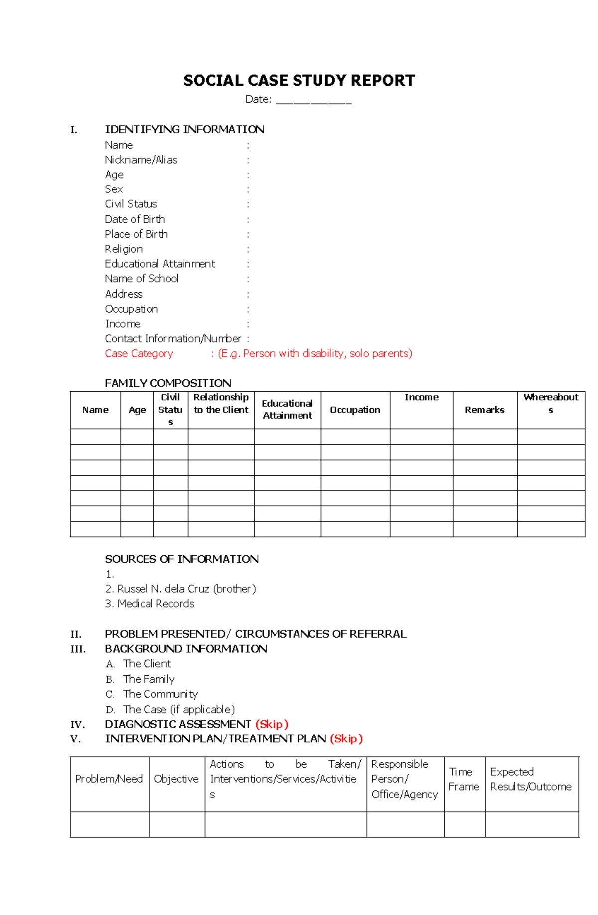 Social Case Study Report Format for Documentation Use - Studocu