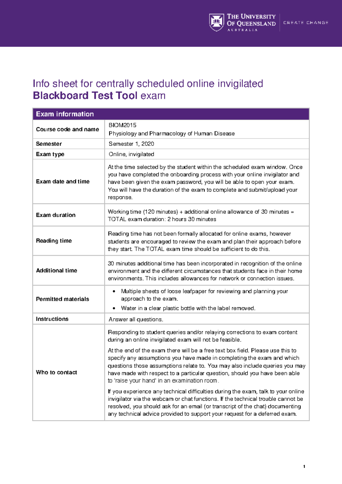 BIOM2015 Semester 1 Final Exam Guidelines and Info Sheet - Studocu