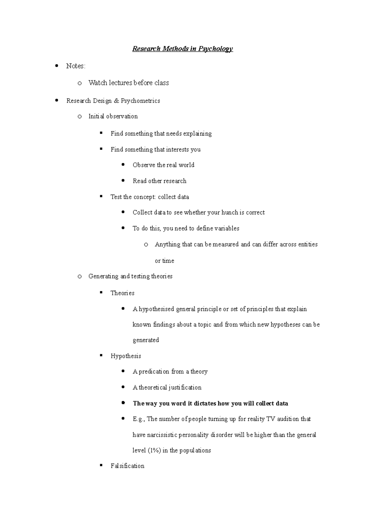 Research Methods in Psychology (PSY 101) Lecture Notes - Studocu