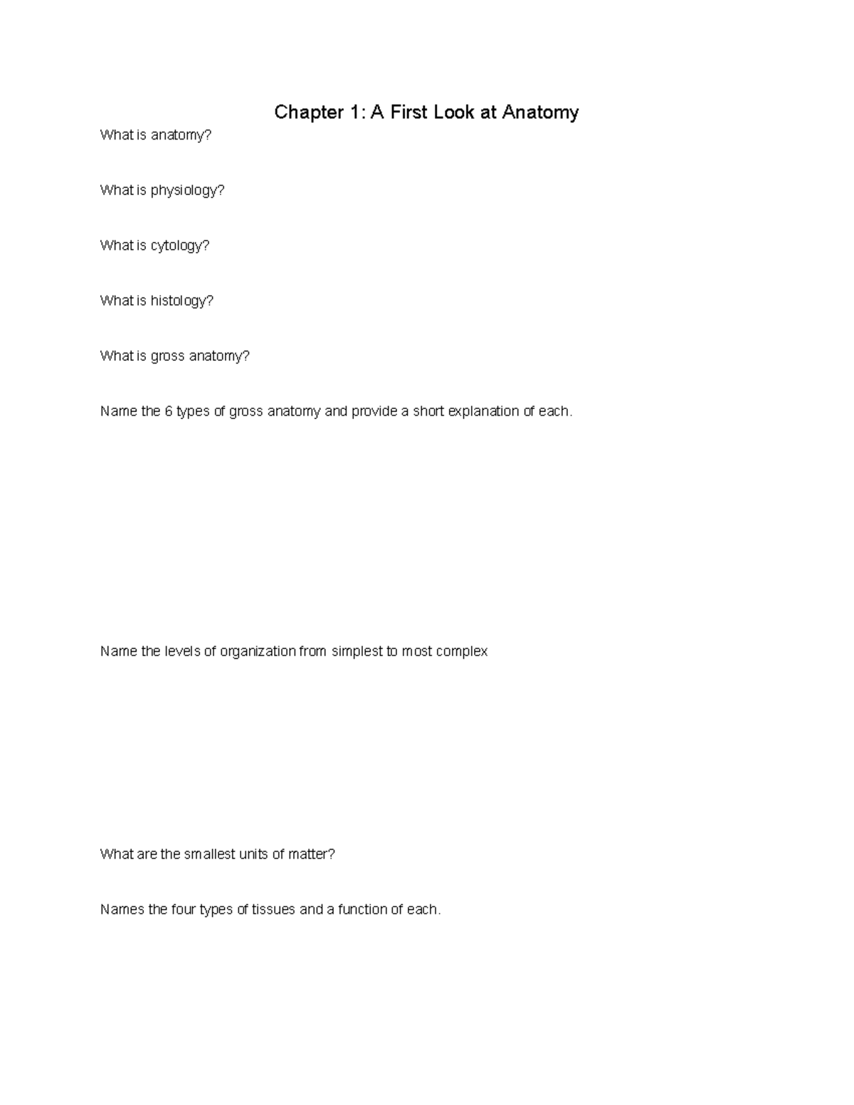 BY 115 Intro to Anatomy: Chapter 1 Overview and Key Concepts - Studocu