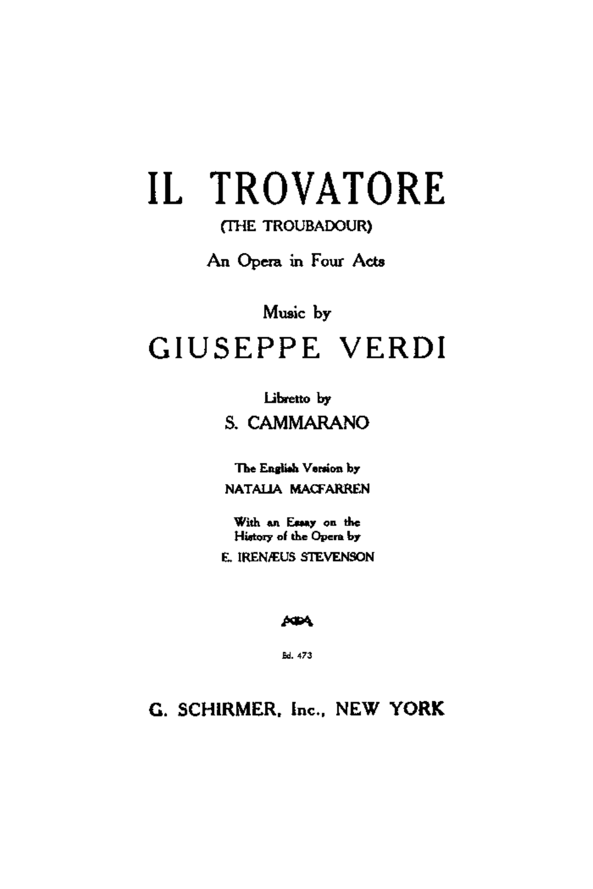 Il Trovatore - Verdi Full Score - IL TROVATORE (THE TROUBADOUR) An ...