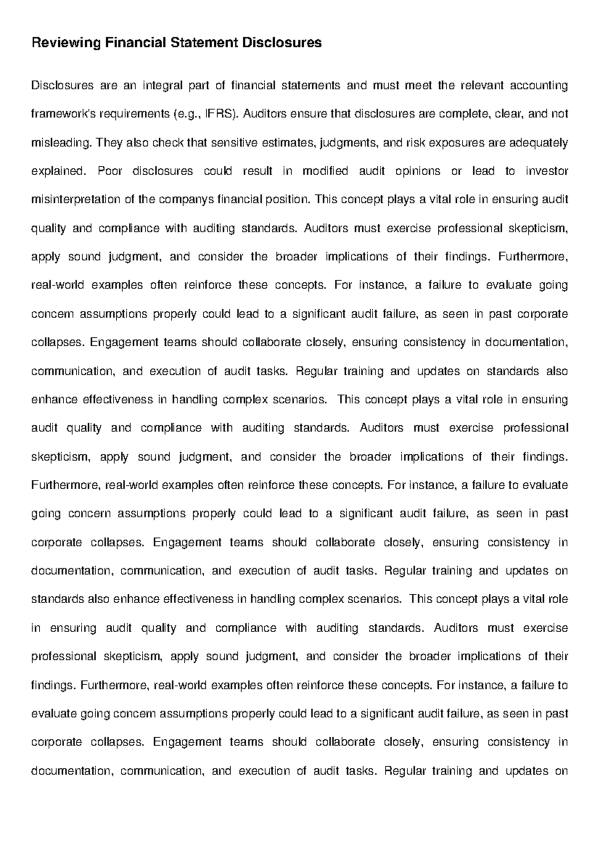Expanded Review of Financial Statement Disclosures for Auditors - Studocu