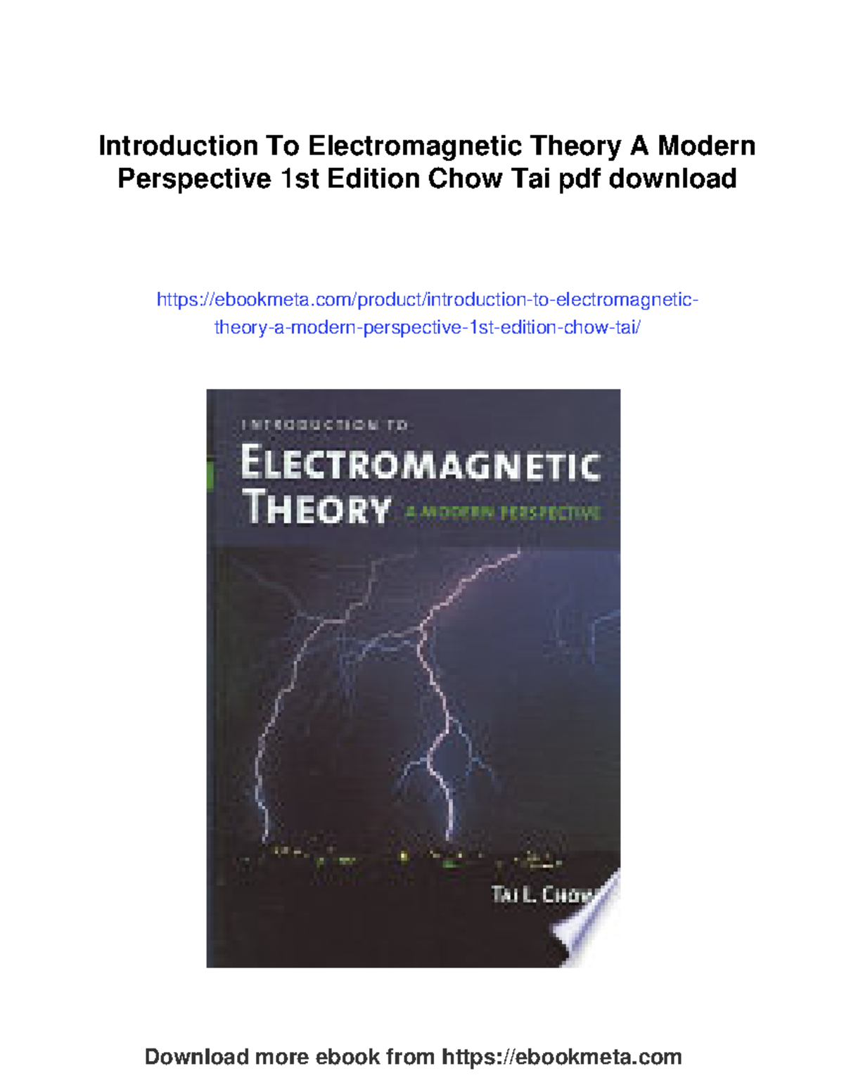 Introduction to electromagnetic theory: A modern perspective pdf ...