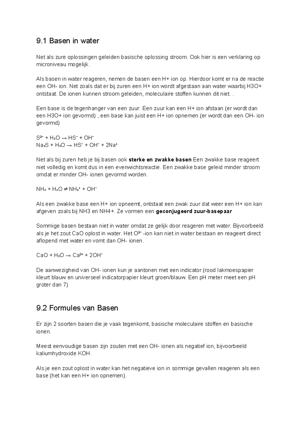 Scheikunde Hoofdstuk 9 - Basen en Water: Kenmerken en Reacties ...