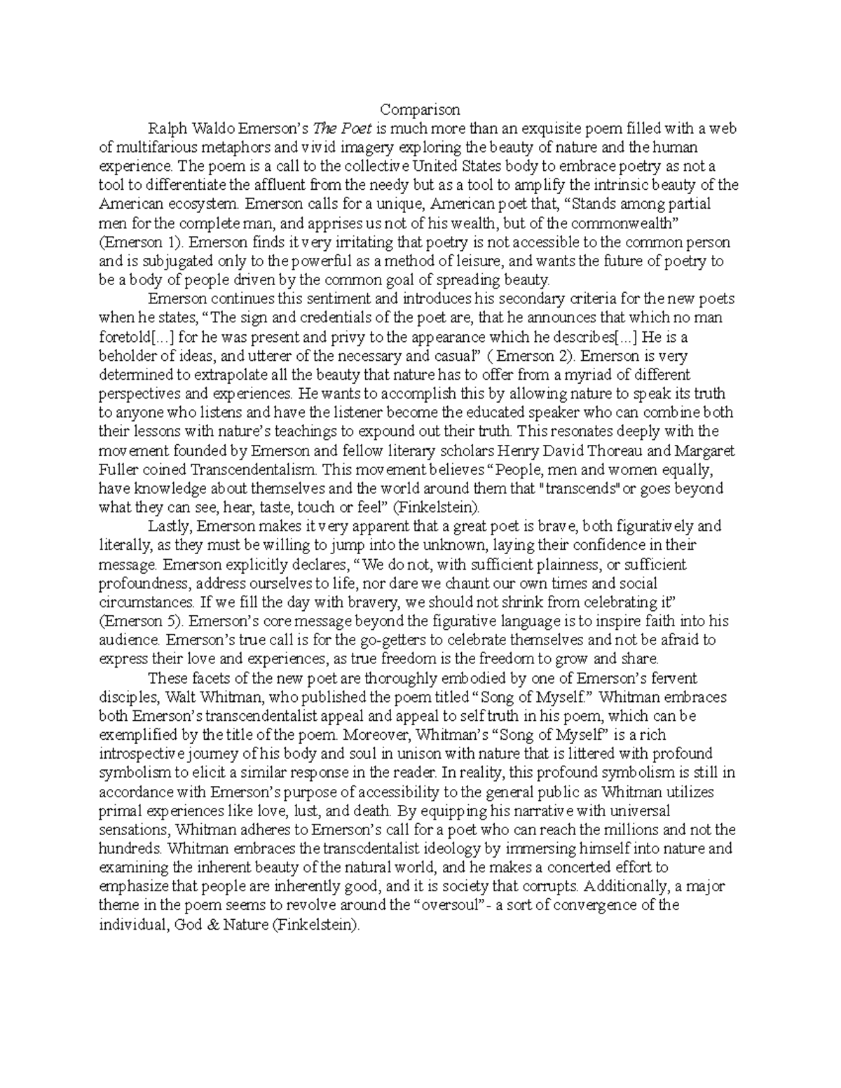 Walt Whitman - Summary Irish Literature - Comparison Ralph Waldo ...