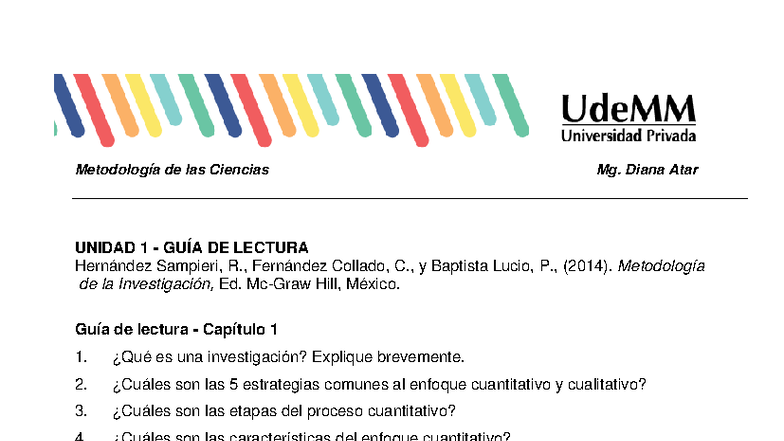 Guía de Lectura Unidad 1 - Metodología de las Ciencias UdeMM - Studocu