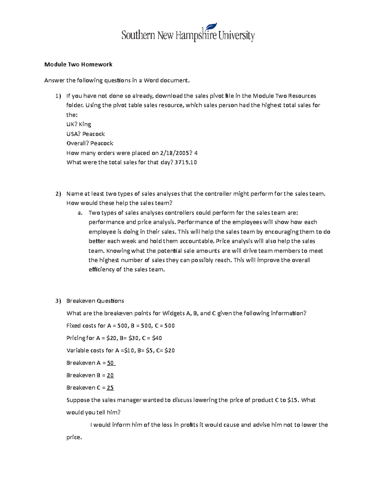 ACC 340 Module 2 Homework: Short Answers & Sales Analysis Insights ...