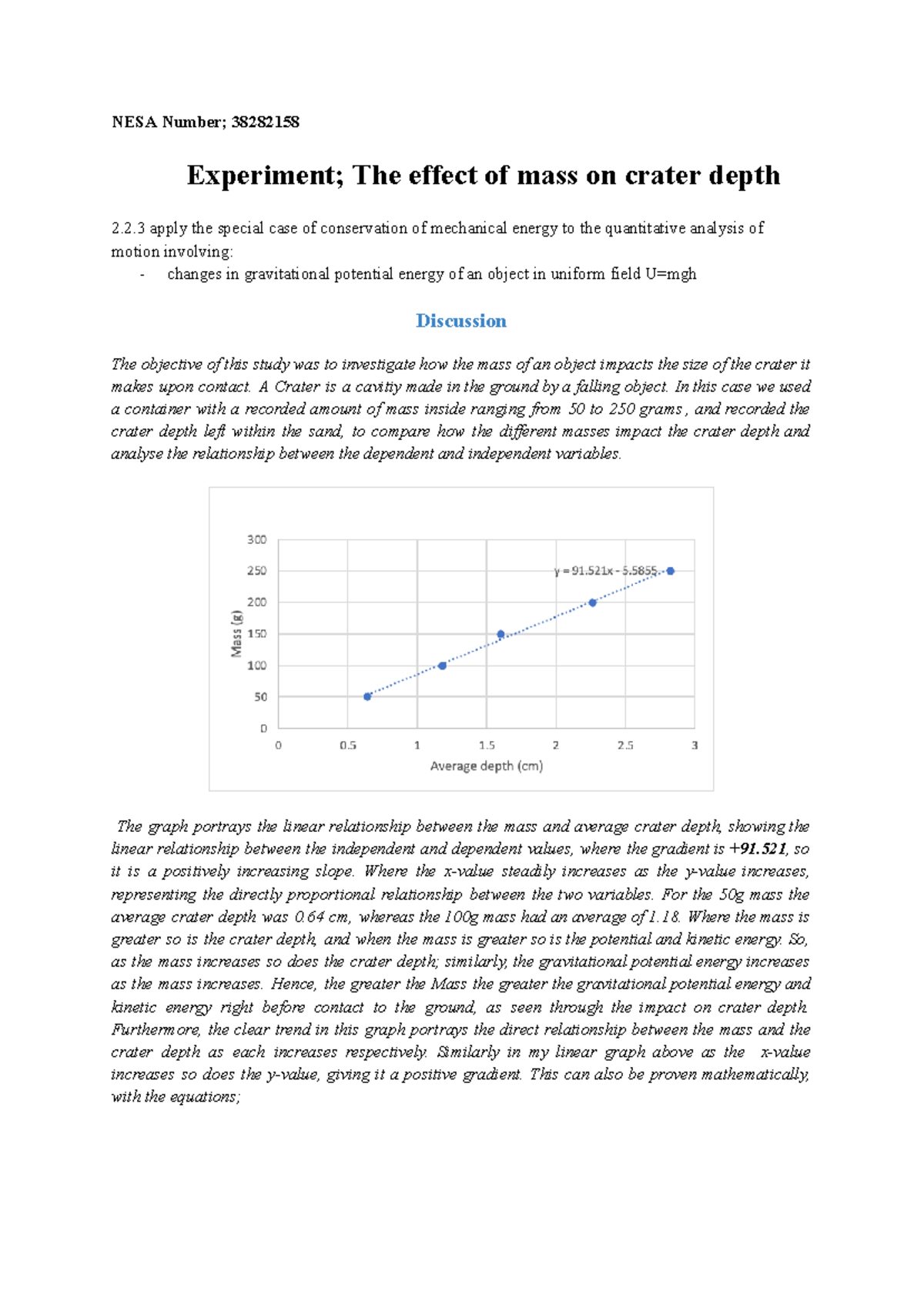 Physics Depth Study - crater depth study - NESA Number; 38282158 ...