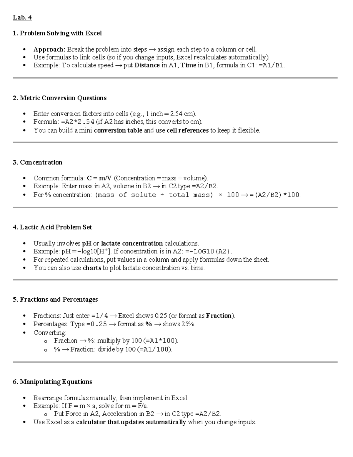 Lab 4: Problem Solving with Excel Techniques and Examples - Studocu