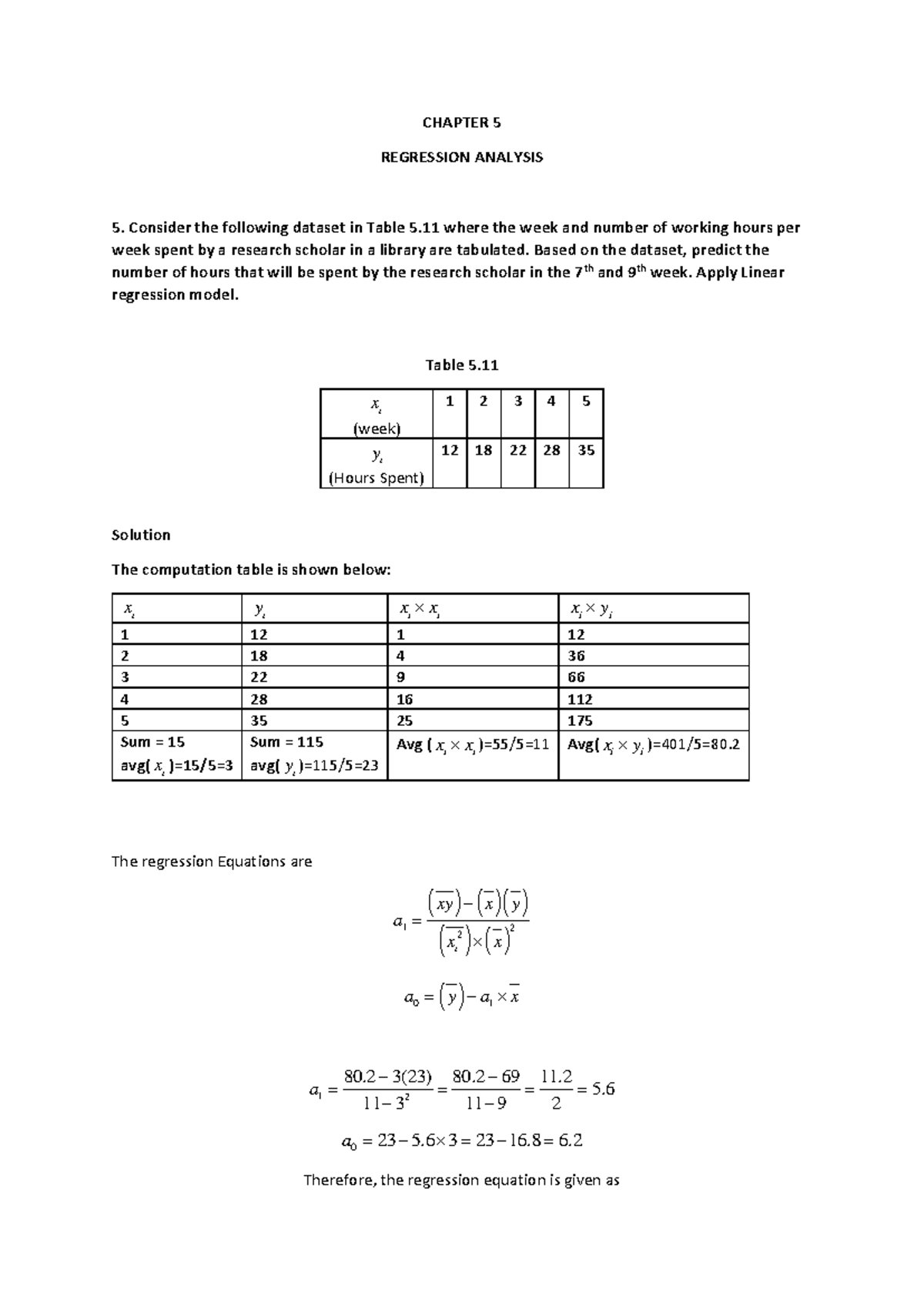 CHAPTER 5 REGRESSION ANALYSIS: Predicting Hours Spent in Library - Studocu