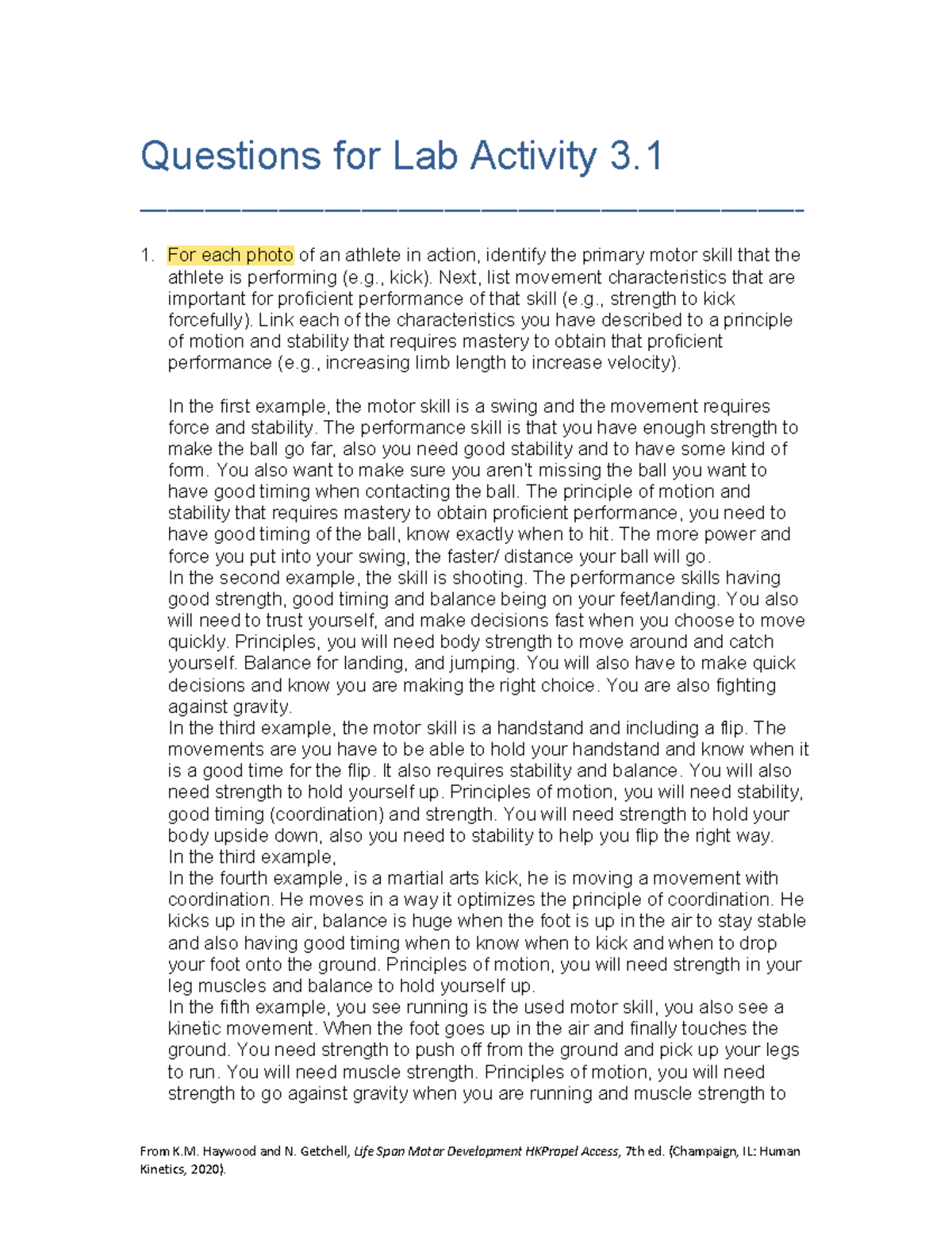 Lab Assignment: Analyzing Motor Skills & Performance Principles - Studocu