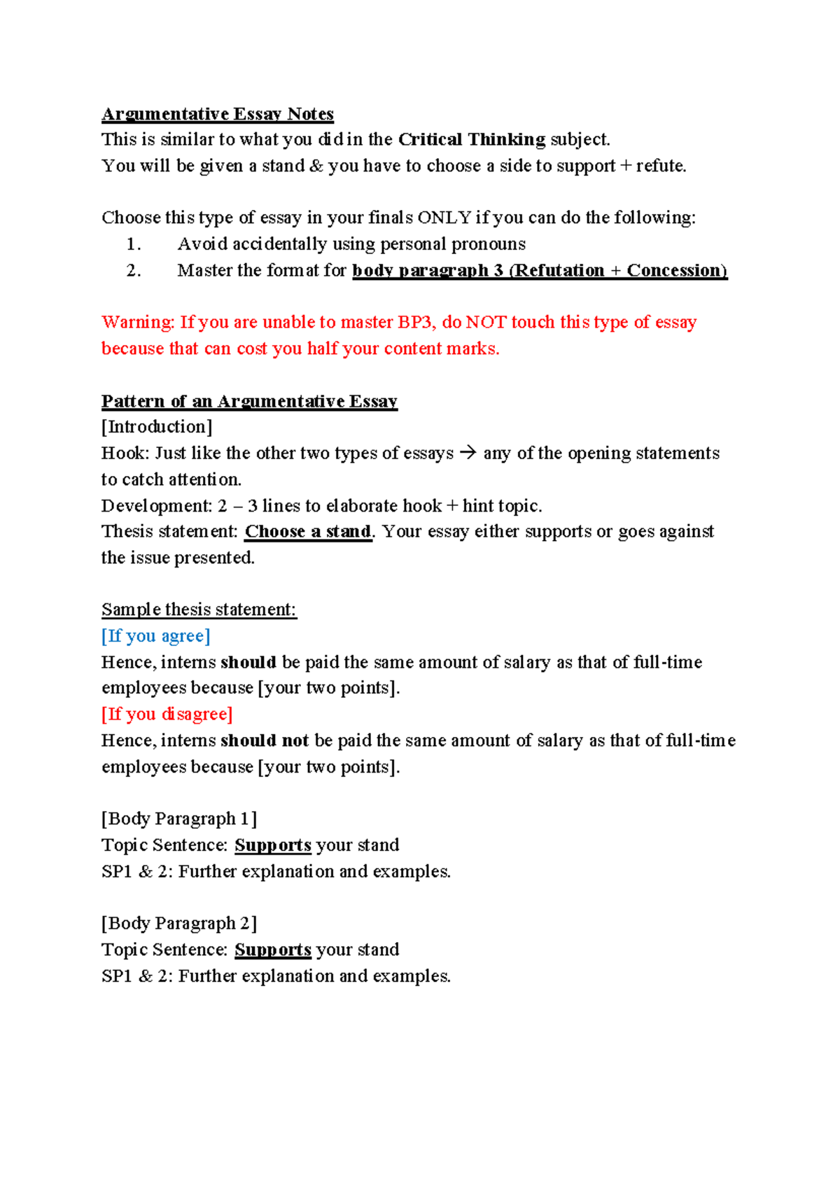 3. Argumentative Essay Notes & Sample Guide - Studocu