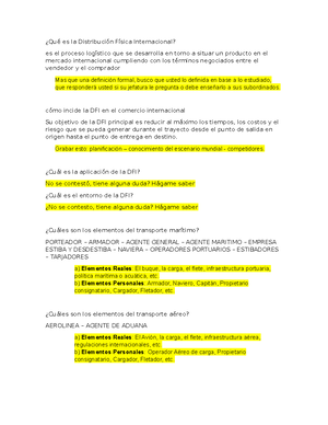 Cuestionario DFI Danae - Cuestionario 1) ¿Qué es la distribución física ...
