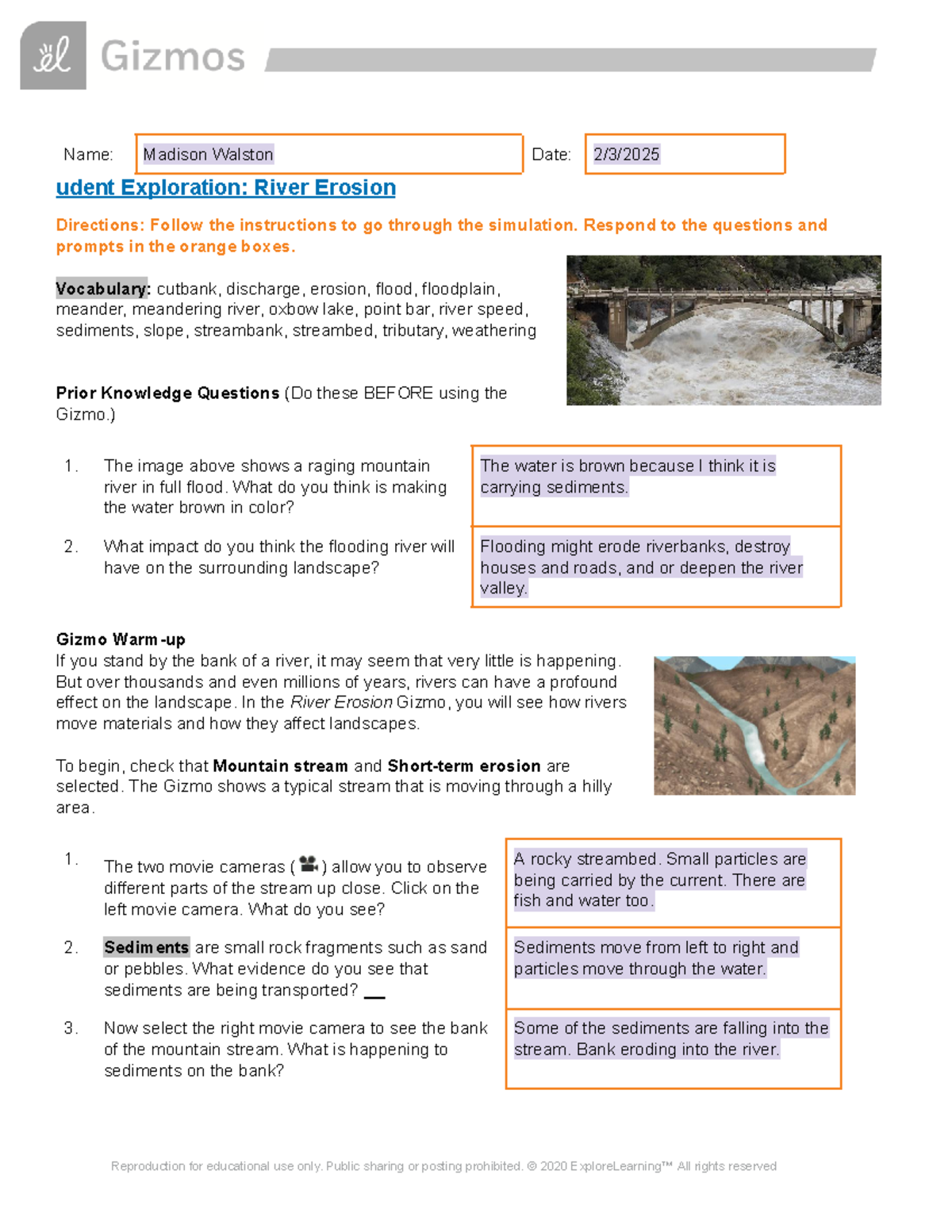 Exploring River Erosion Concepts - SE (Student Exploration) - Studocu