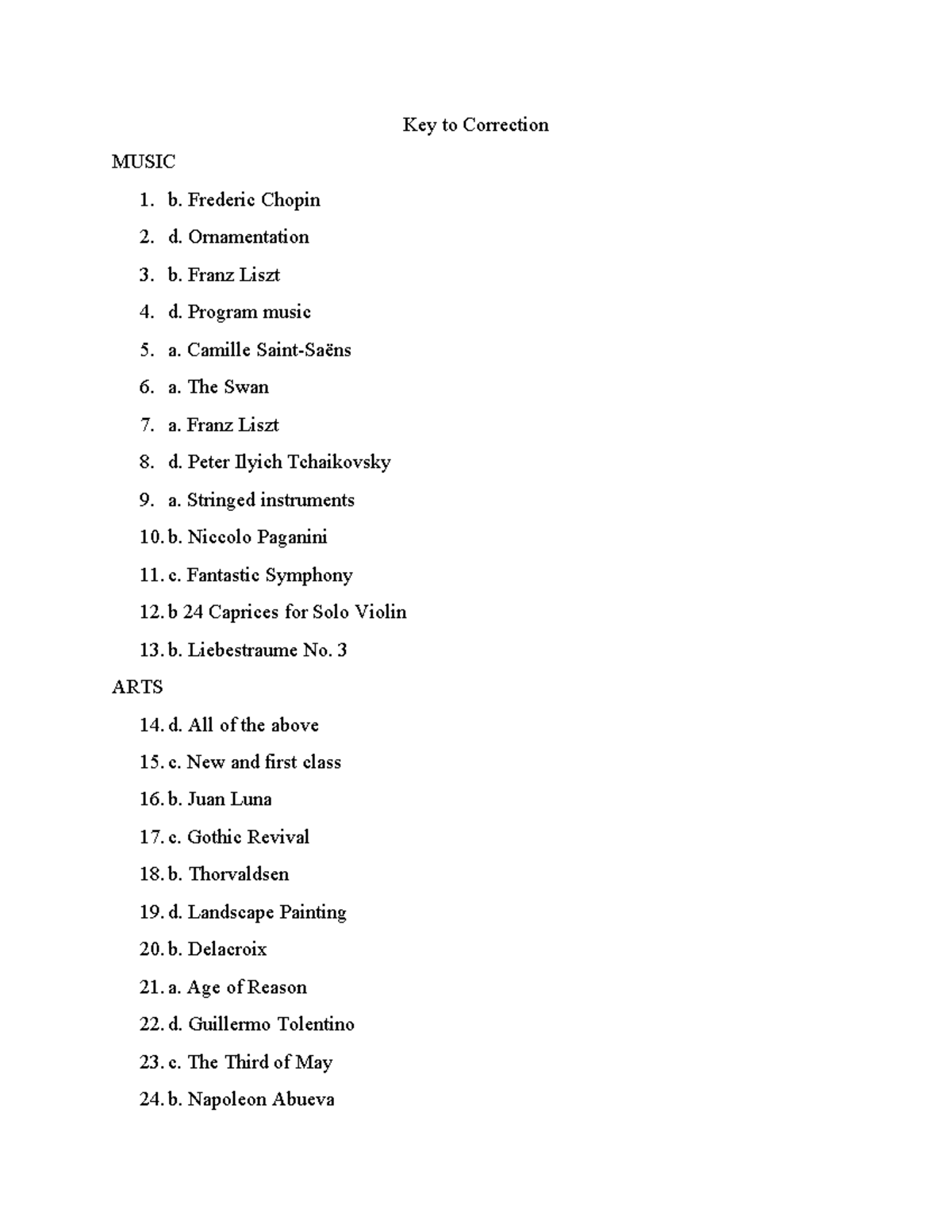 MUSIC, ARTS, PE & HEALTH Answer Key - Study Guide for Final Exam - Studocu