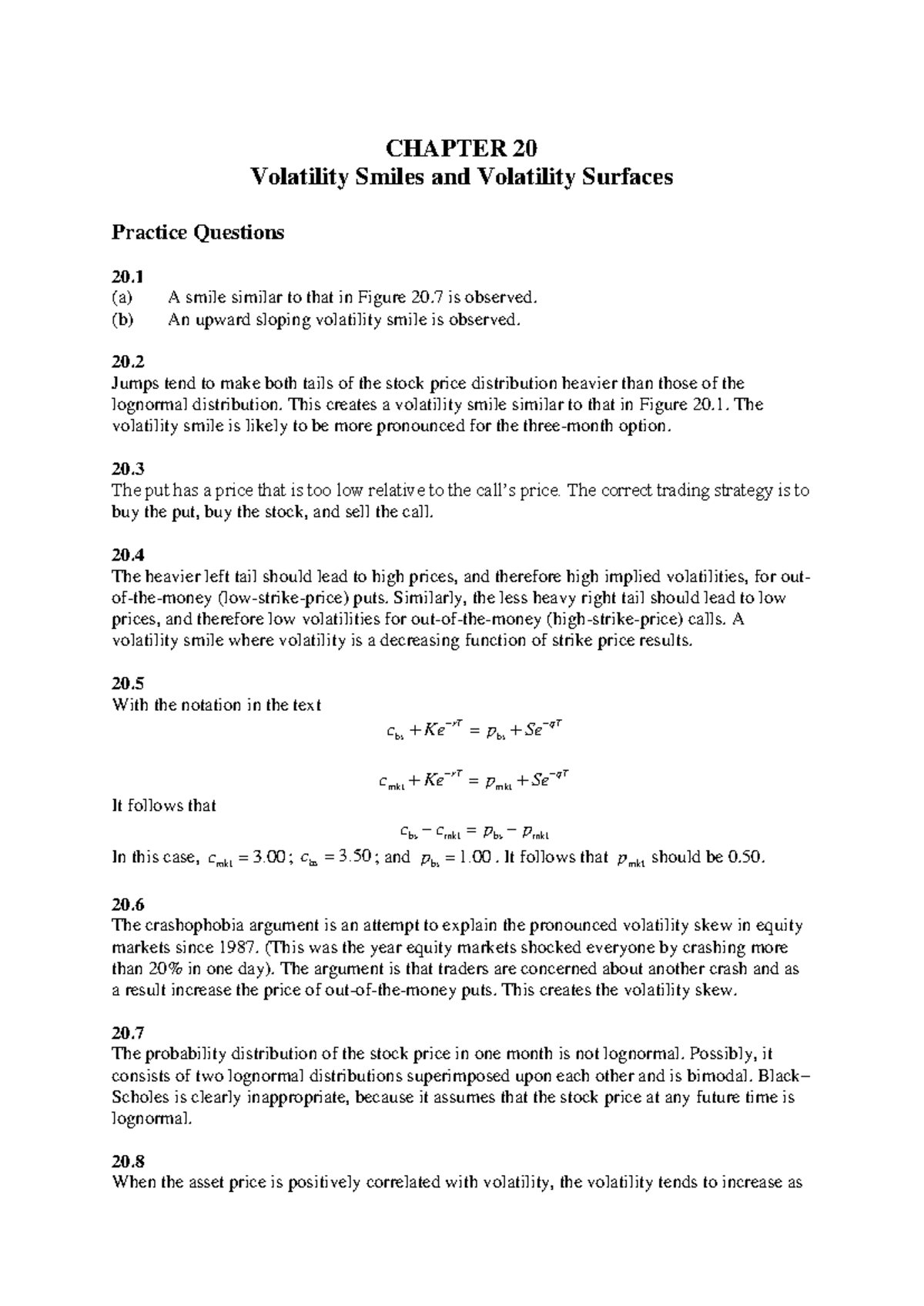 Hull OFOD 11e Ch 20 Solutions: Volatility Smiles & Surfaces - Studocu