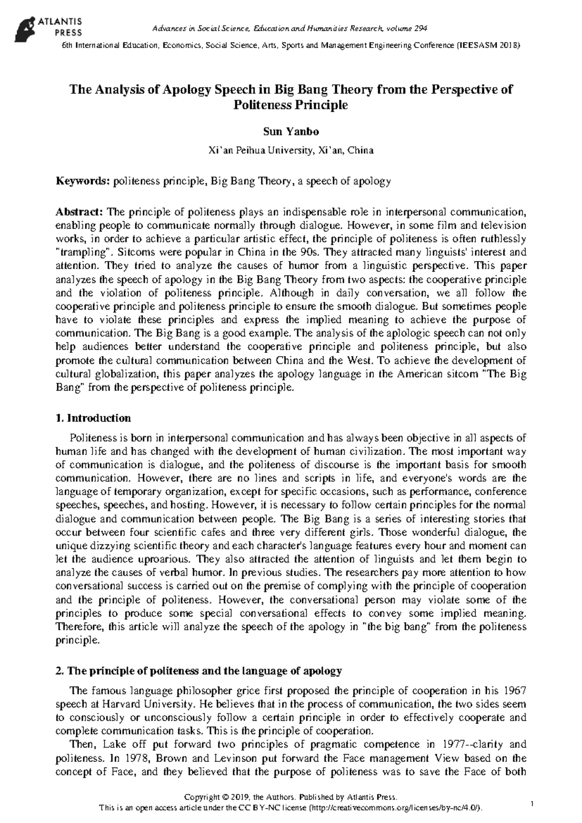 Analysis of Apology Speech in Big Bang Theory: A Politeness Perspective ...
