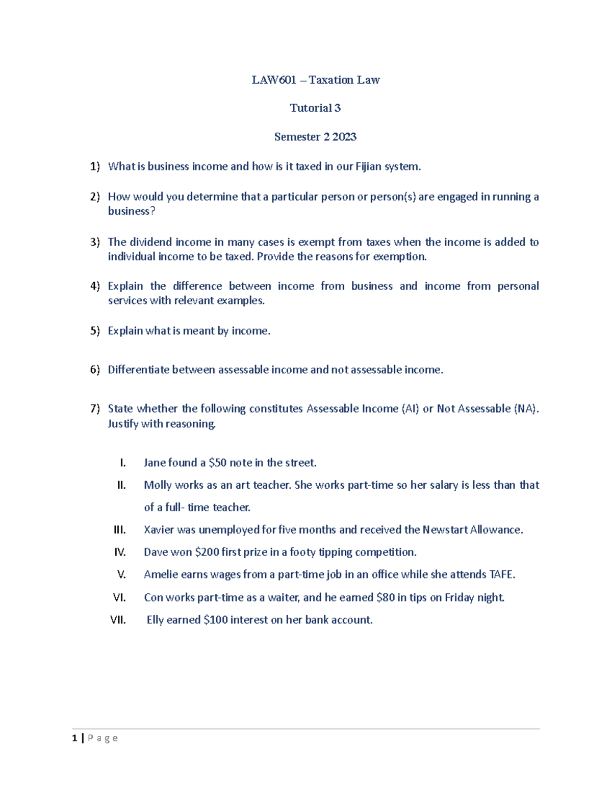 LAW601 Tutorial 3 Taxation Law Exam Prep - Semester 2 2023 - Studocu