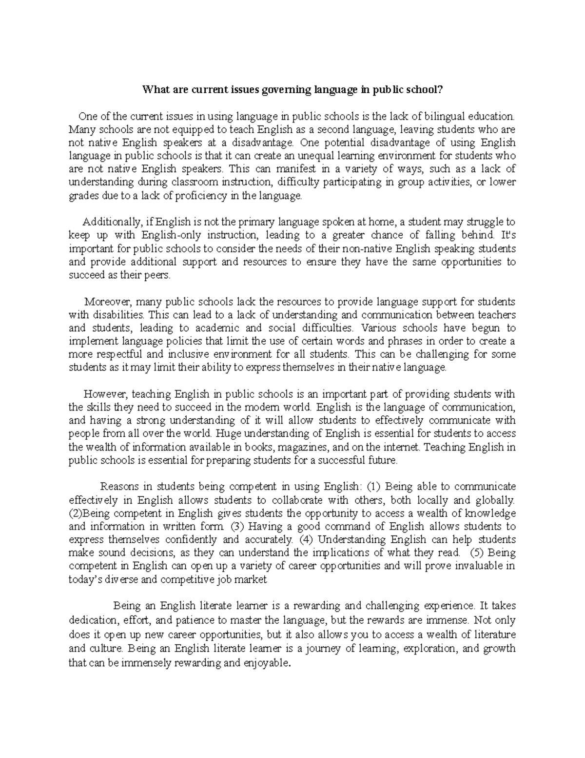 Current Issues Governing language in teaching in public school - What ...