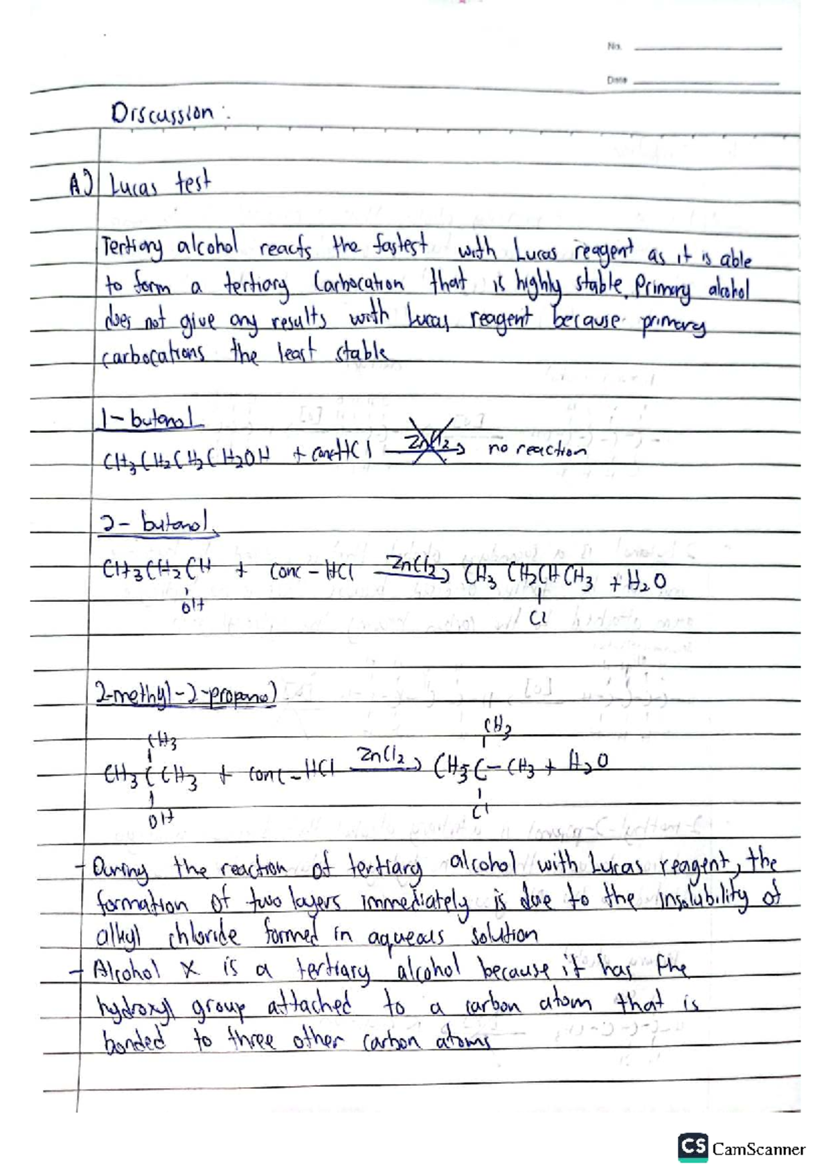 Chemistry 101: Lucas test and oxidation of alcohols notes - Studocu