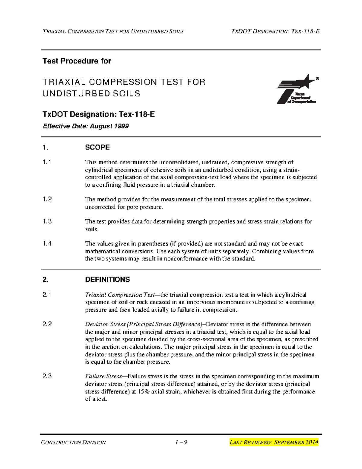 Soi118 - Info - Test Procedure for TRIAXIAL COMPRESSION TEST FOR ...
