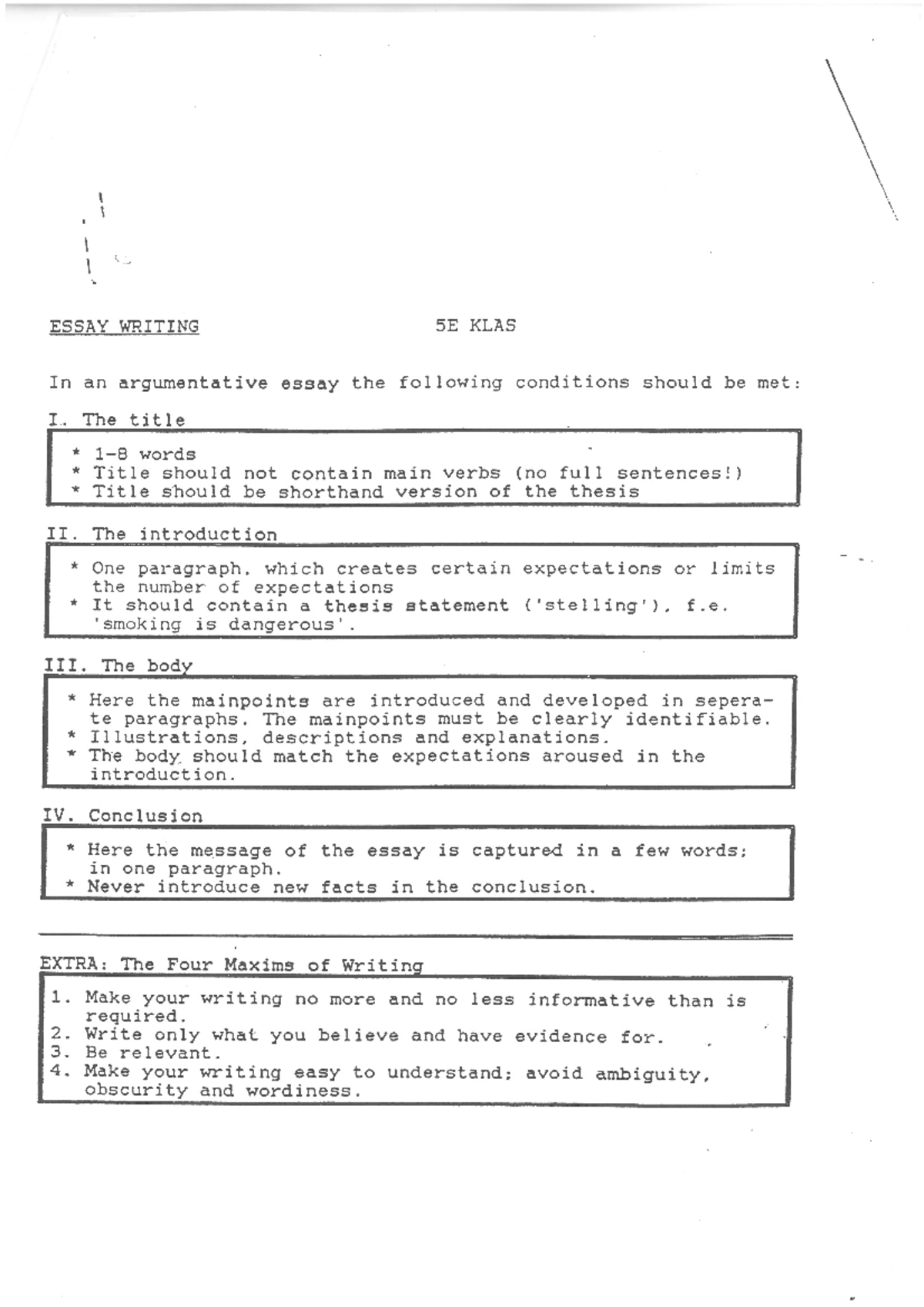 ESSAY WRITING INSTRUCTIONS 5E KLAS - Studeersnel