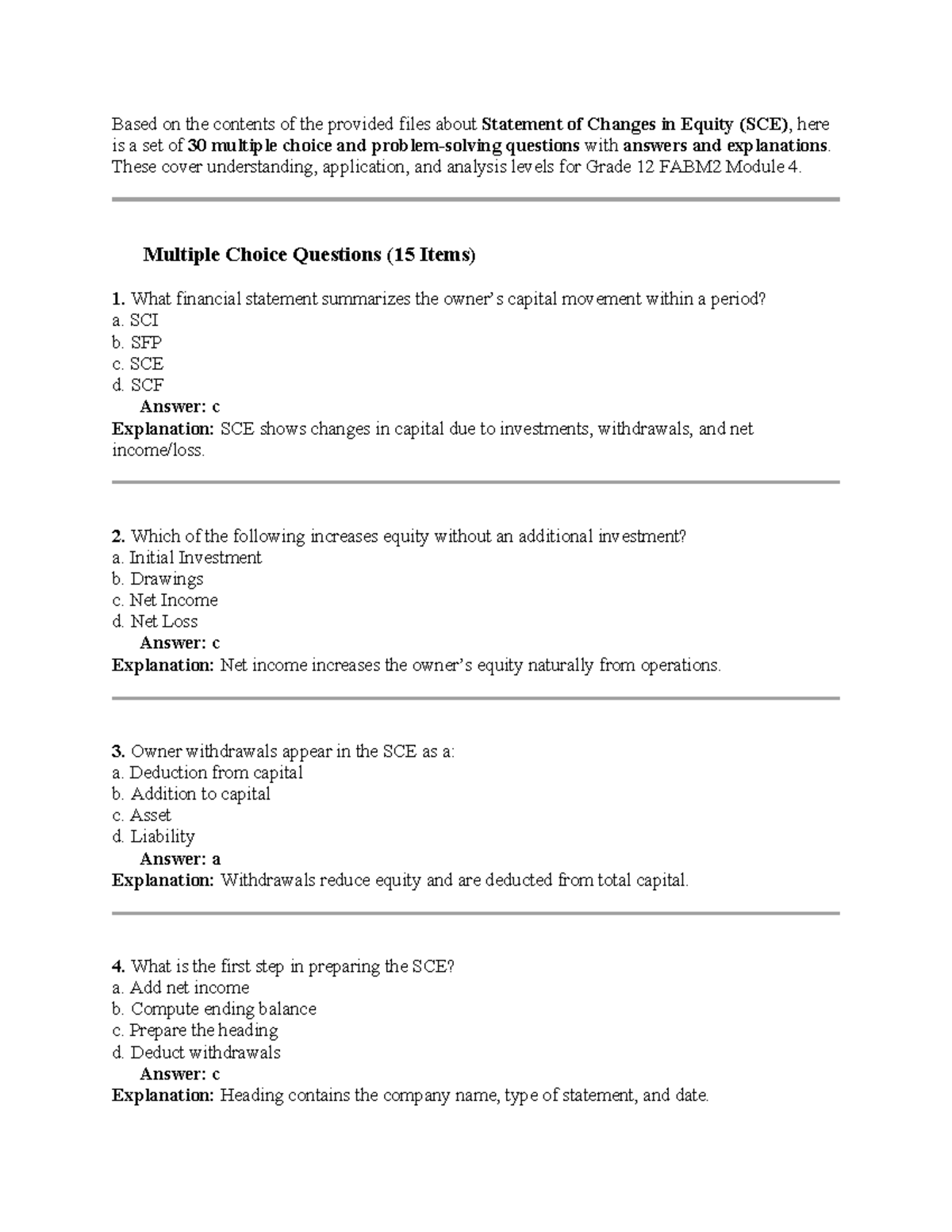 Sample Questions for Chapter 4 SCE - Grade 12 FABM2 Module 4 - Studocu