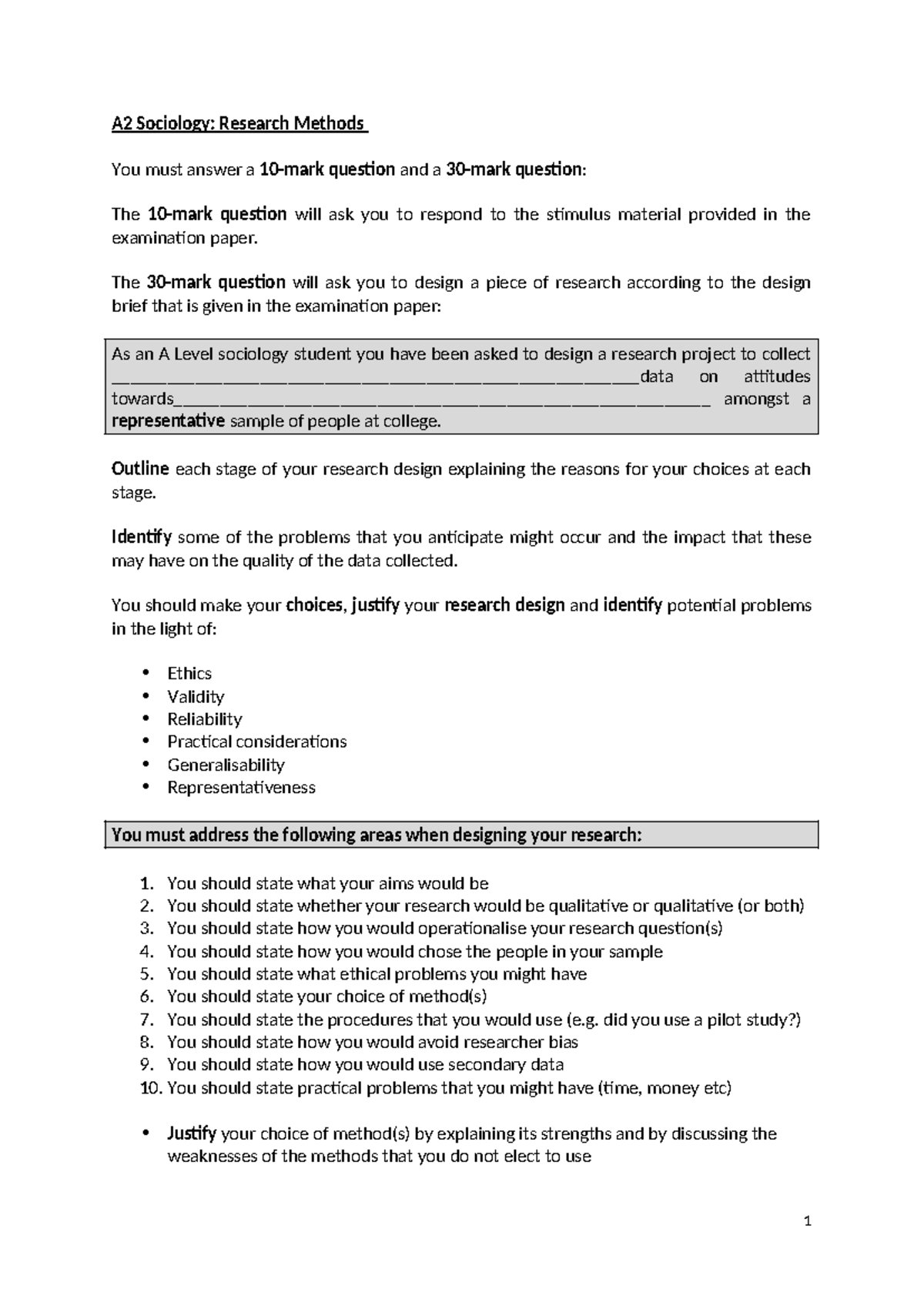 A2 Sociology: Research Methods Design and Challenges - Studocu