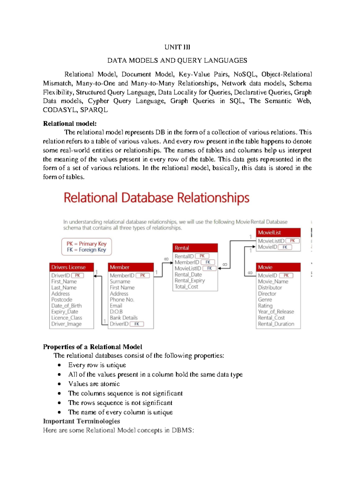 UNIT DATA MODELS AND QUERY LANGUAGES: Relational, NoSQL, and More - Studocu