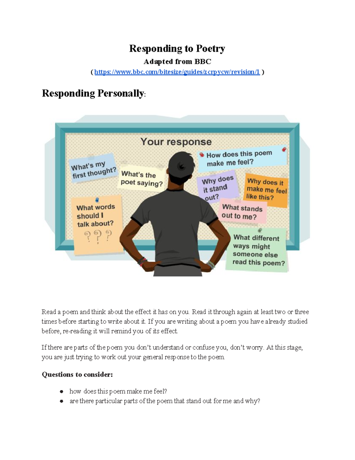 Responding to Poetry - Summary and Insights on English Literature - Studocu